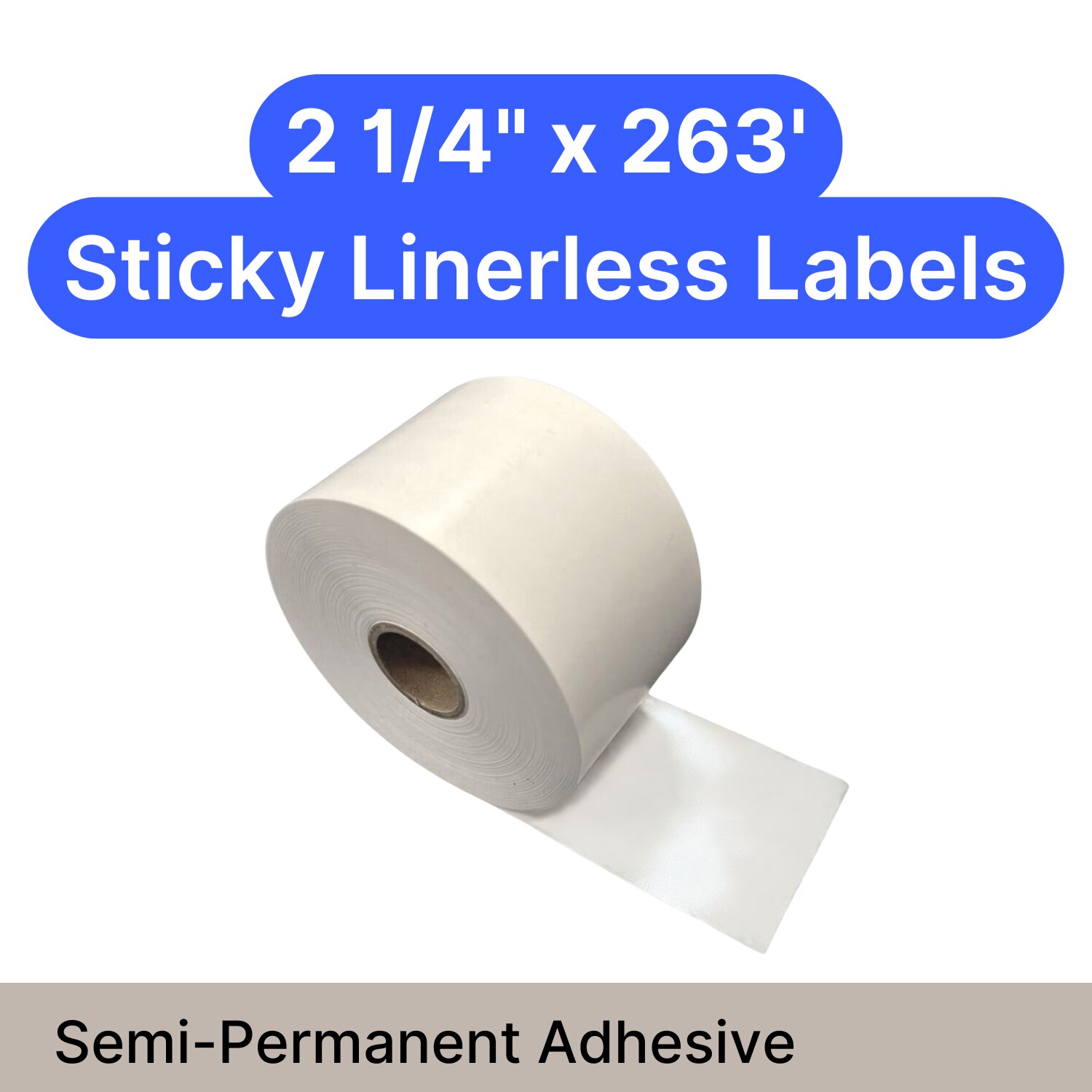 2 1/4" x 263' Sticky Back Thermal Paper, Semi-Permanent Adhesive ...